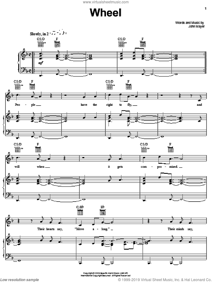 Wheel sheet music for voice, piano or guitar (PDF-interactive)