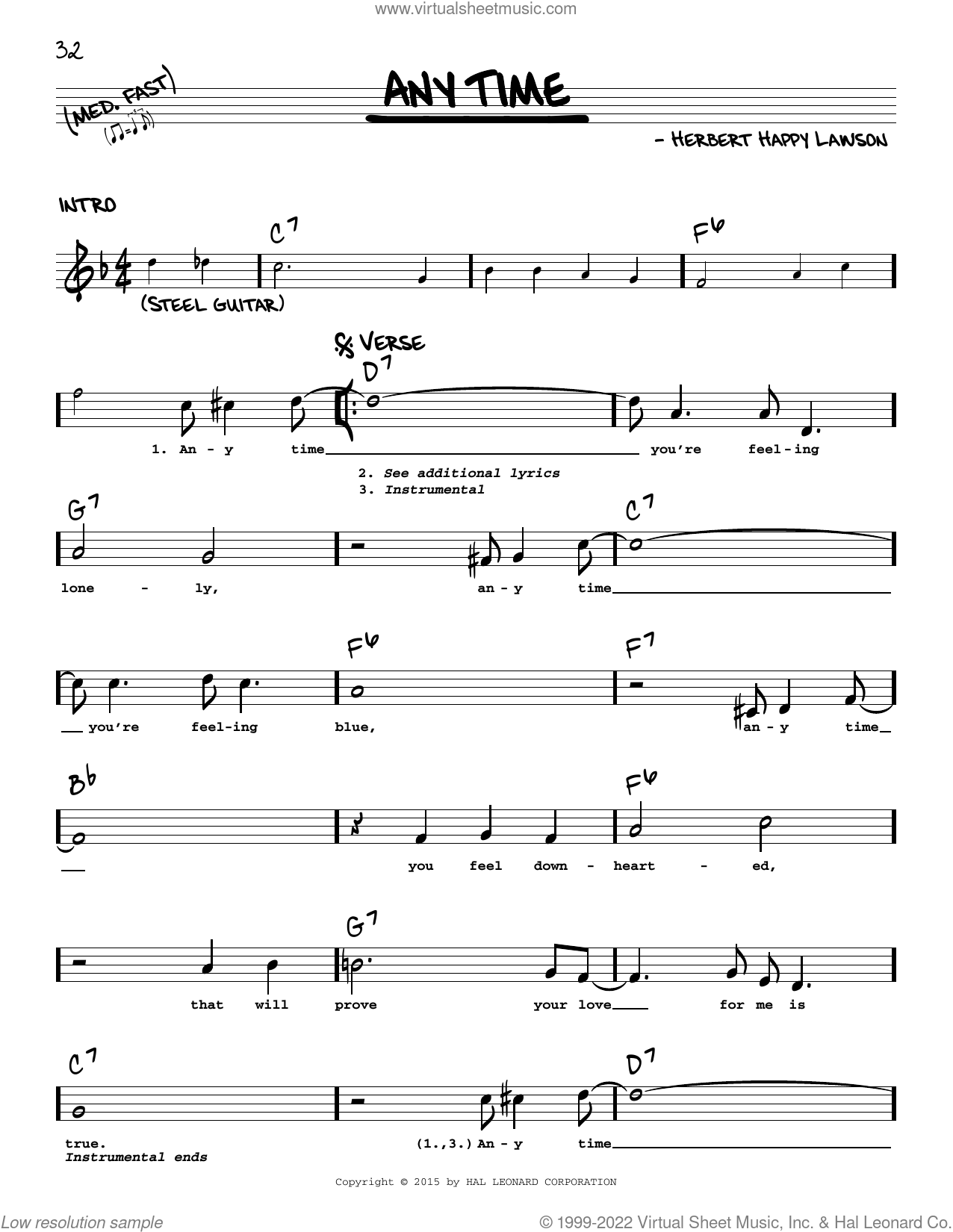 Any Time sheet music (real book with lyrics) (PDF)