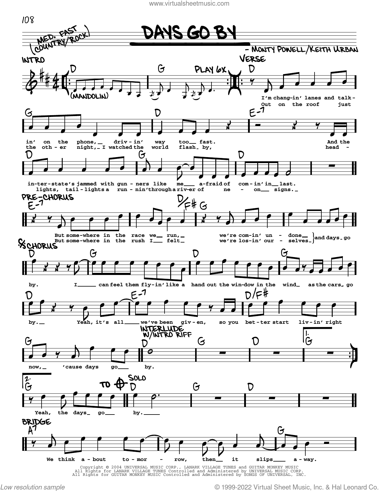 Days Go By sheet music (real book with lyrics) (PDF)