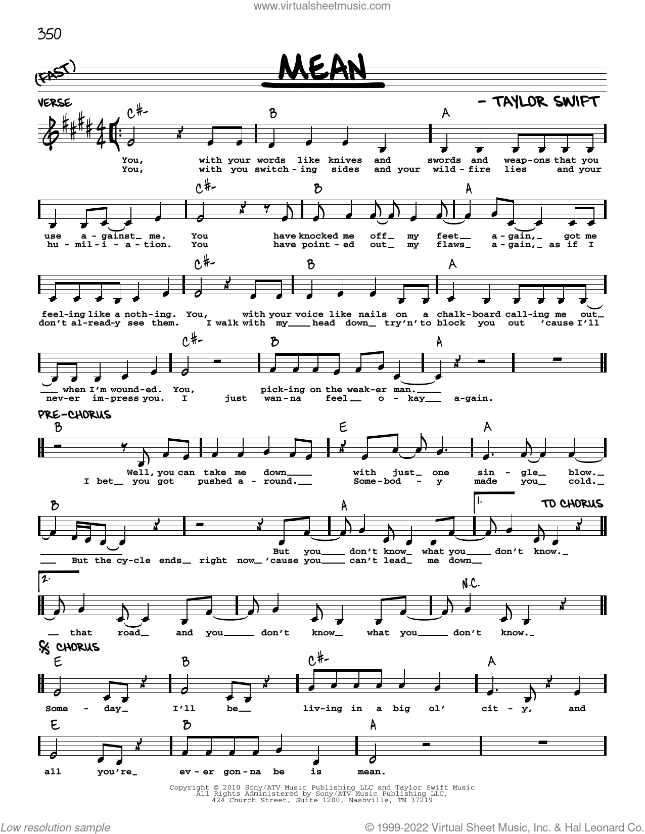 Mean sheet music (real book with lyrics) (PDF)