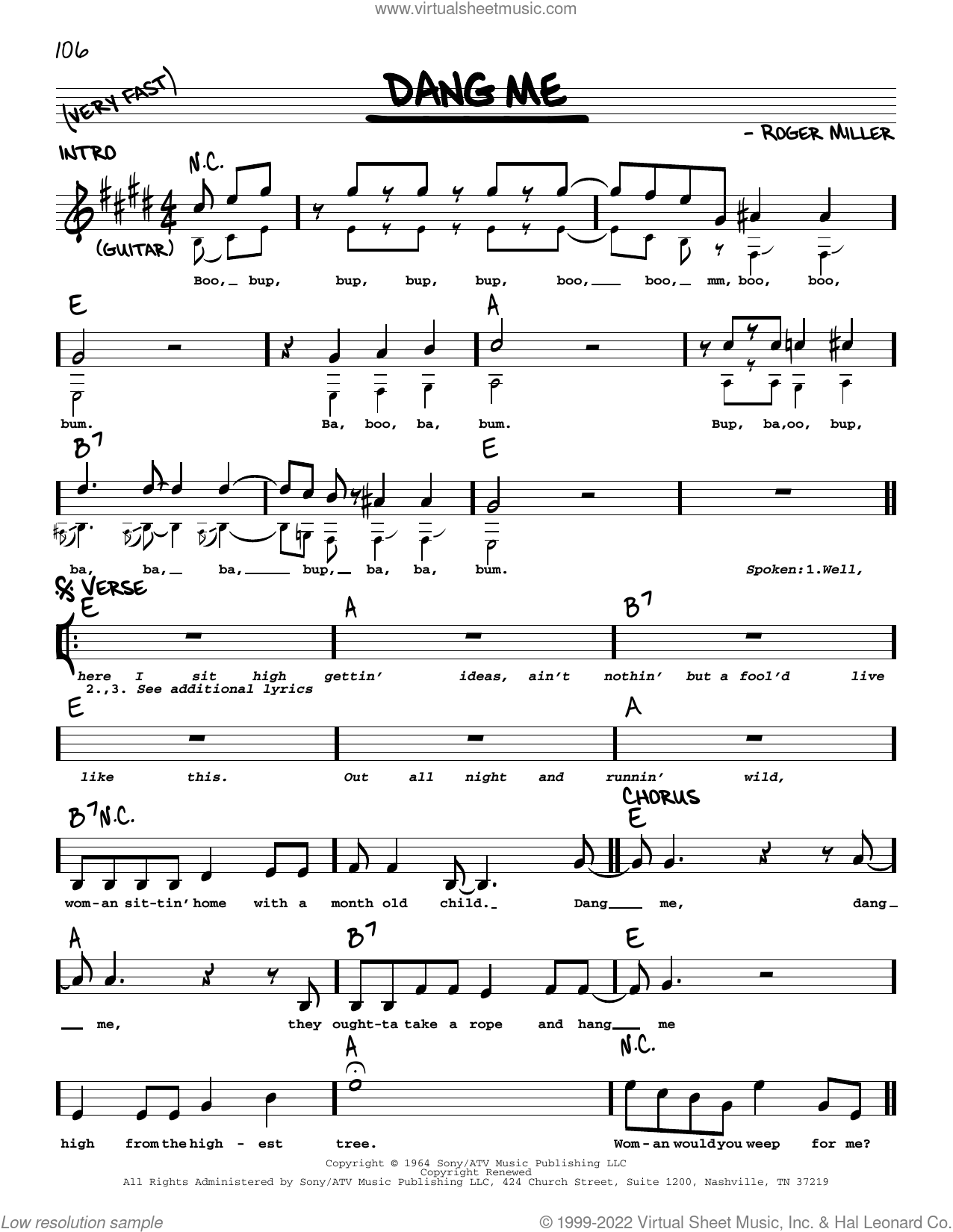 Dang Me sheet music (real book with lyrics) (PDF)