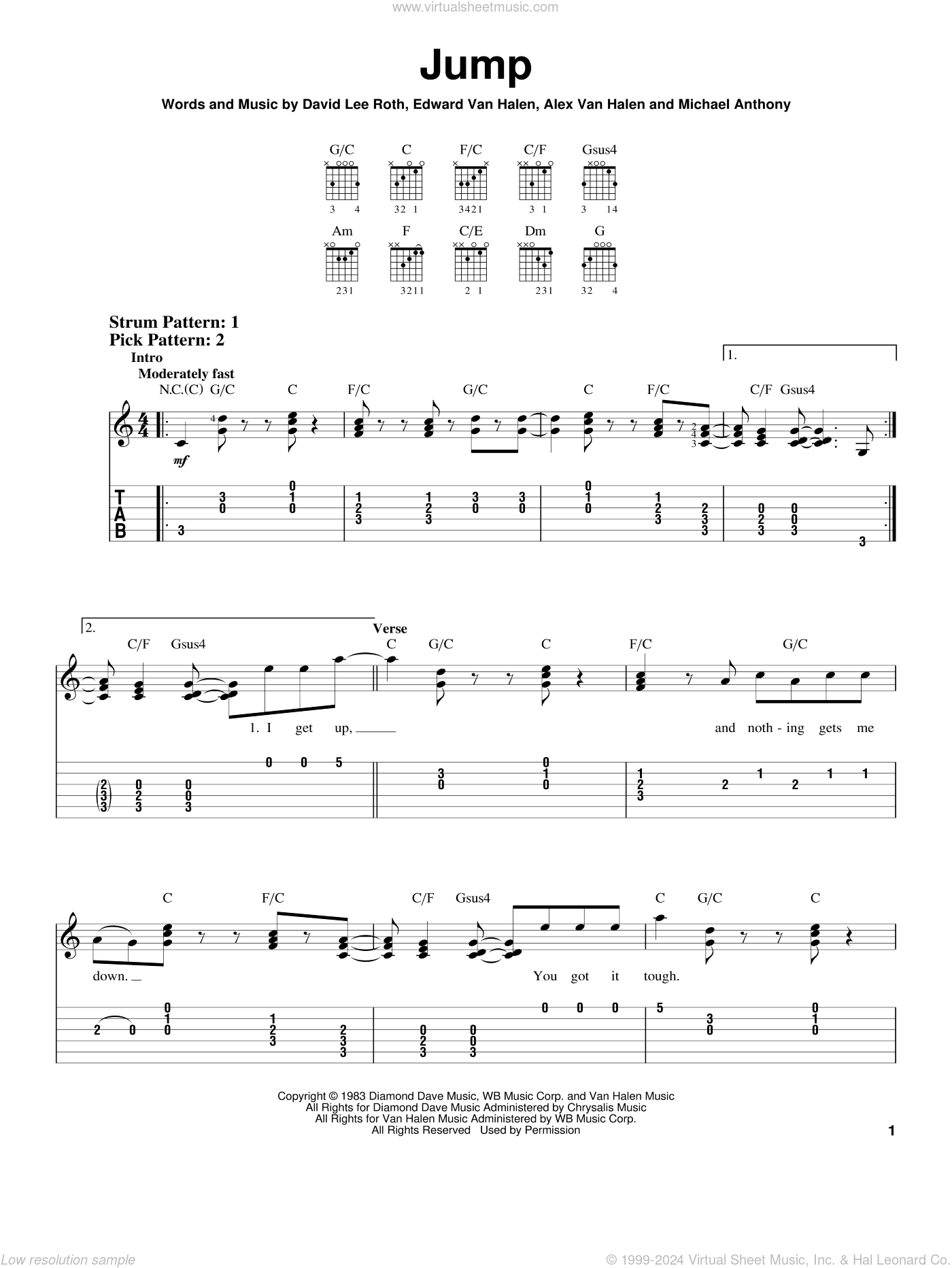 Van Halen - Jump sheet music for guitar solo (easy tablature)