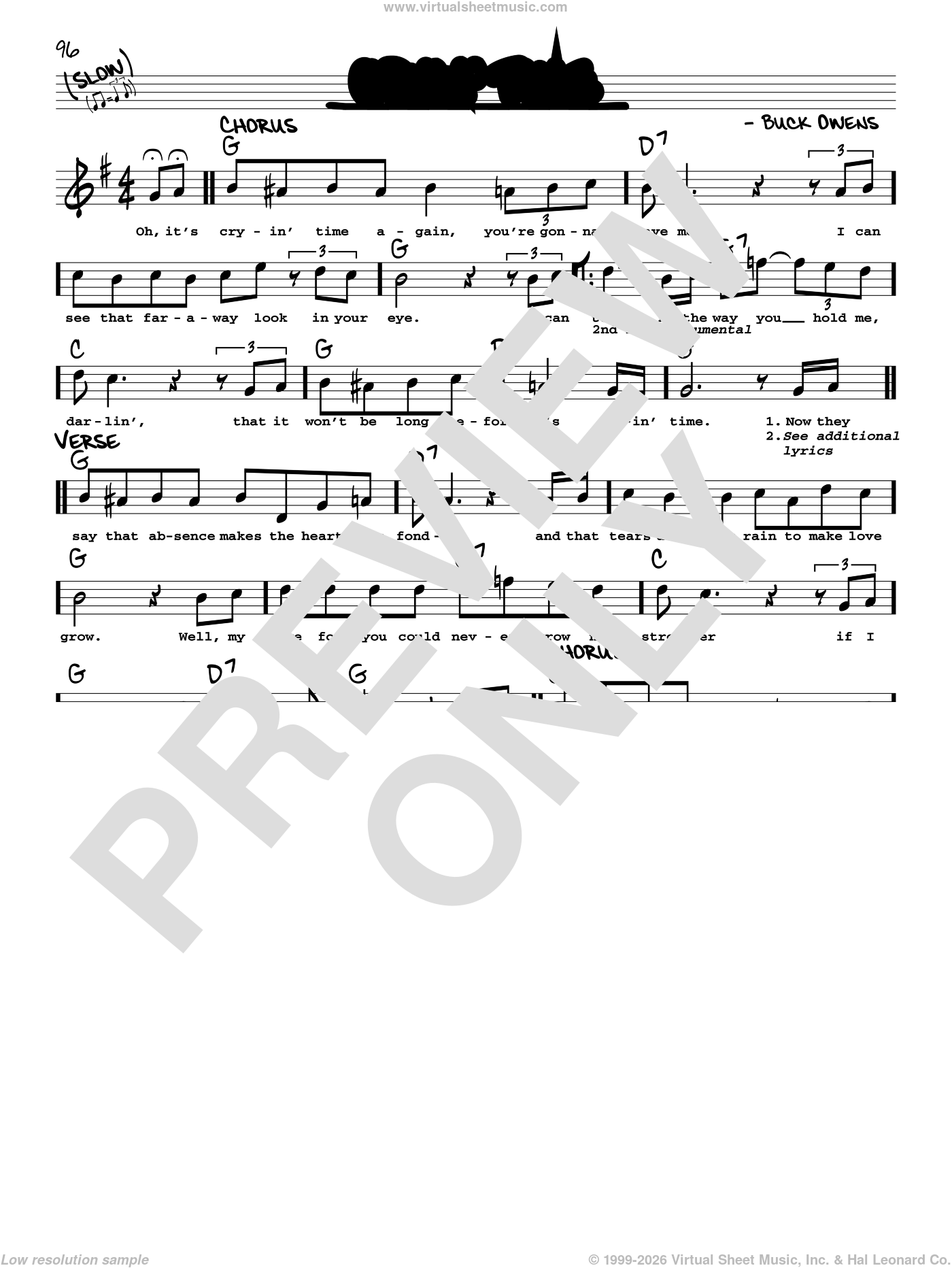 Cryin' Time sheet music (real book with lyrics) (PDF)