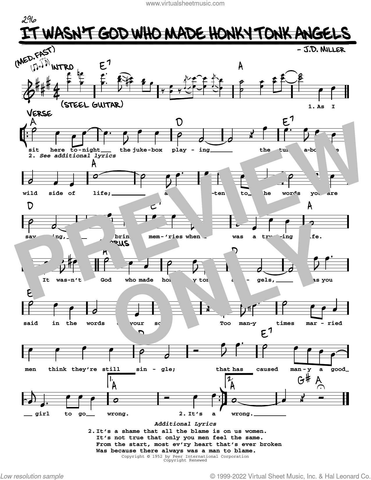 It Wasn't God Who Made Honky Tonk Angels sheet music (real book with ...