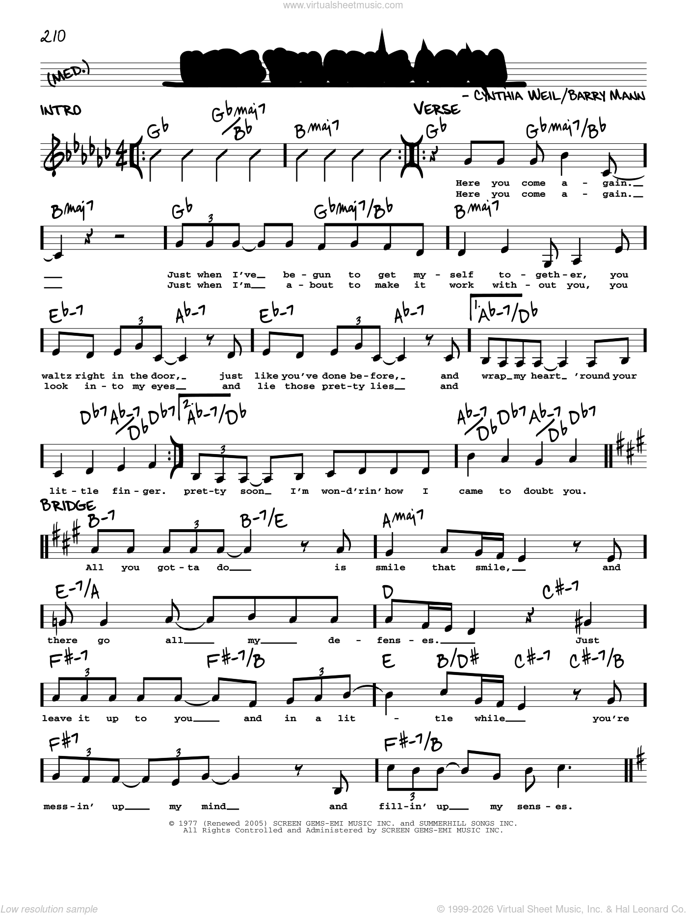 Here You Come Again sheet music (real book with lyrics) (PDF)