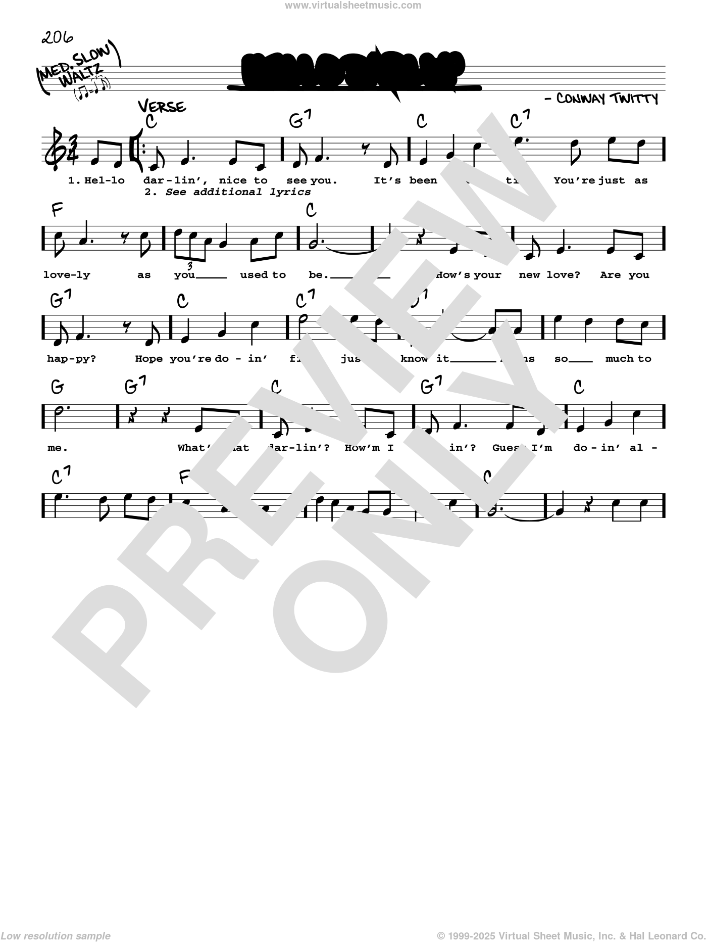 Hello Darlin' sheet music (real book with lyrics) (PDF)