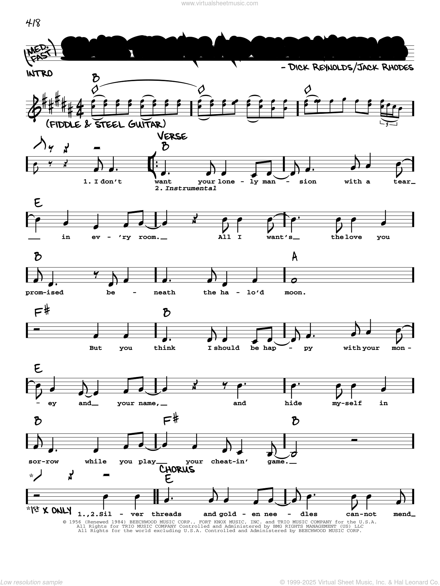Silver Threads And Golden Needles sheet music (real book with lyrics)