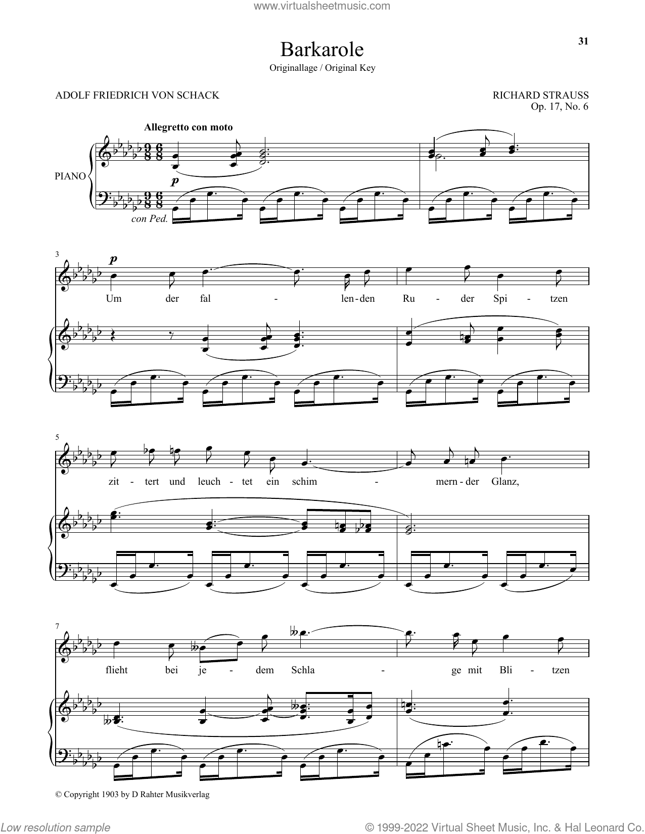Barkarole (High Voice) sheet music for voice and piano (High Voice)