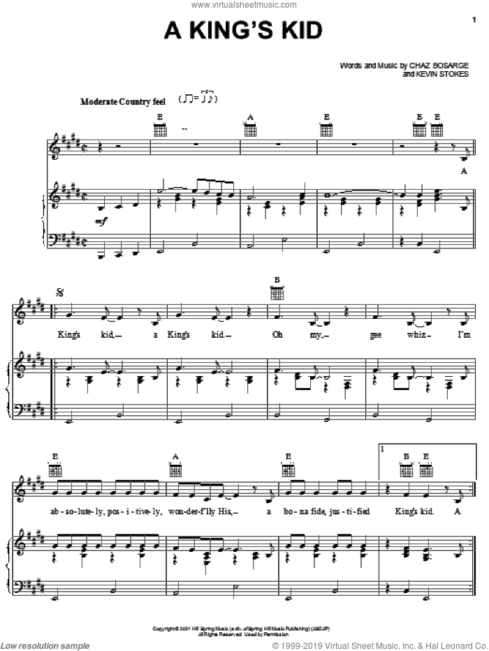 A King's Kid sheet music for voice, piano or guitar (PDF)