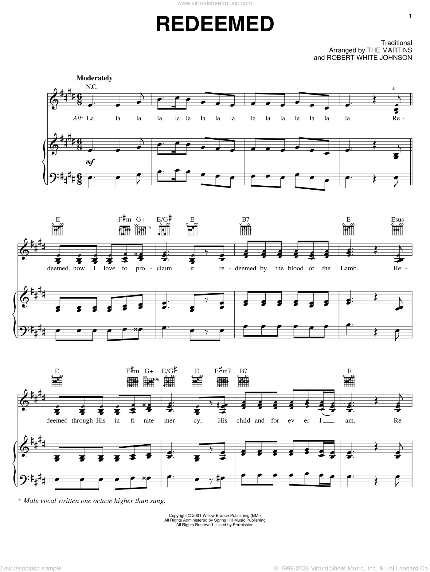 The Martins: Redeemed sheet music for voice, piano or guitar