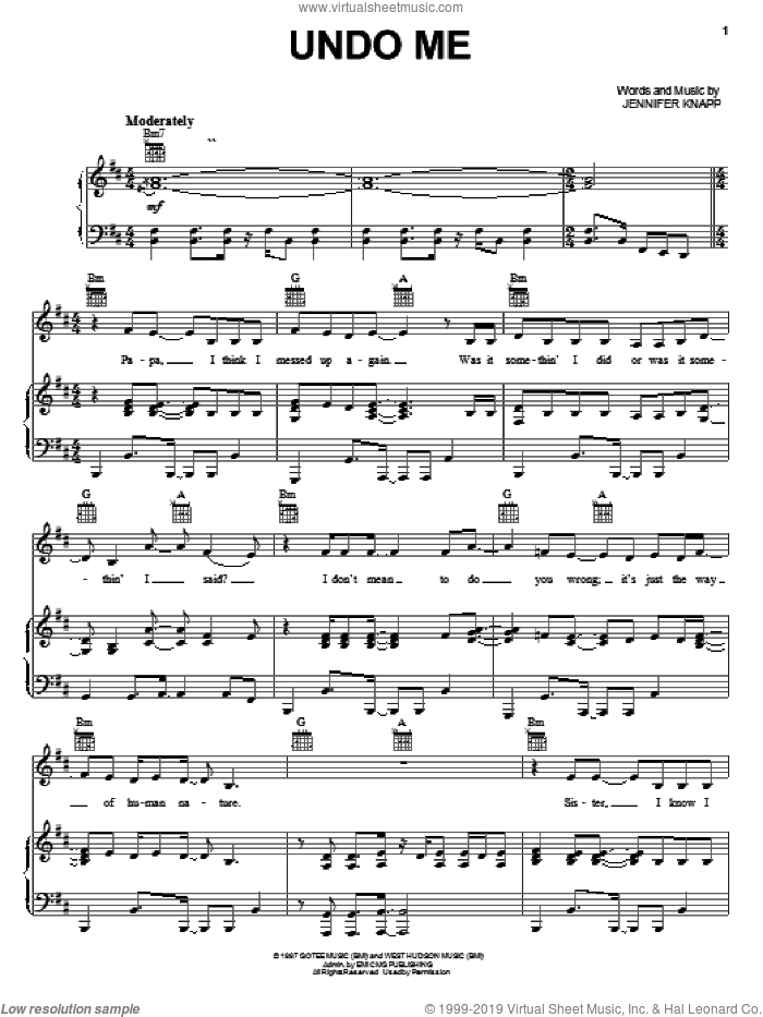 Undo Me sheet music for voice, piano or guitar (PDF-interactive)