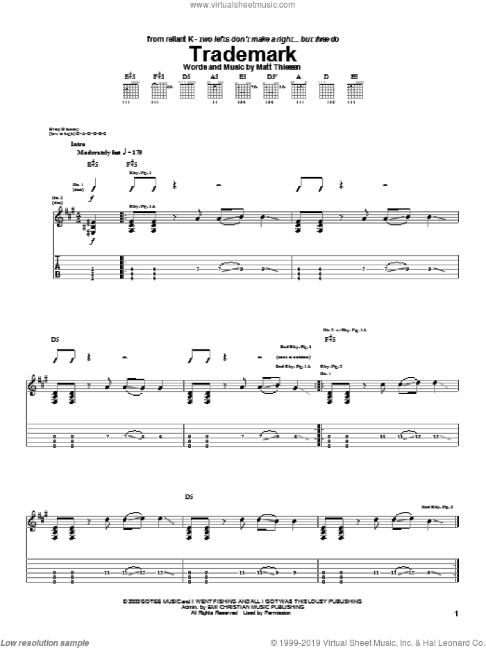Trademark sheet music for guitar (tablature) (PDF)