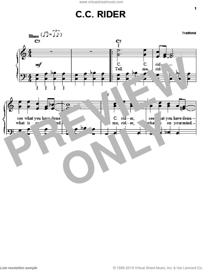 C.C. Rider sheet music for piano solo (PDF-interactive)