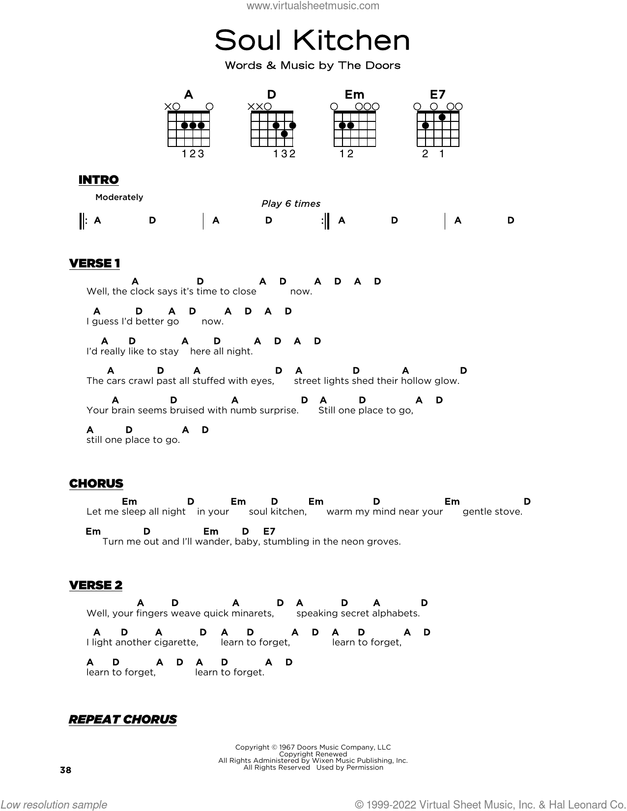 Soul Kitchen sheet music for guitar solo (PDF)