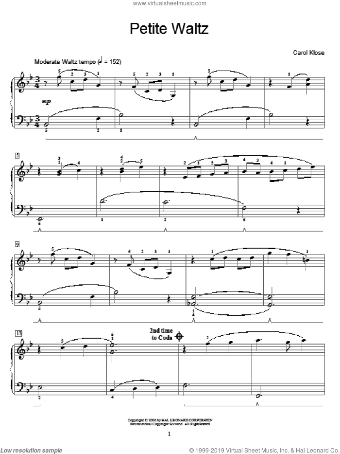 Petite Waltz sheet music for piano solo (elementary) (PDF)