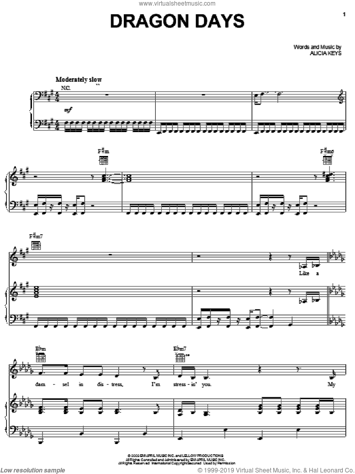 Dragon Days sheet music for voice, piano or guitar (PDF)