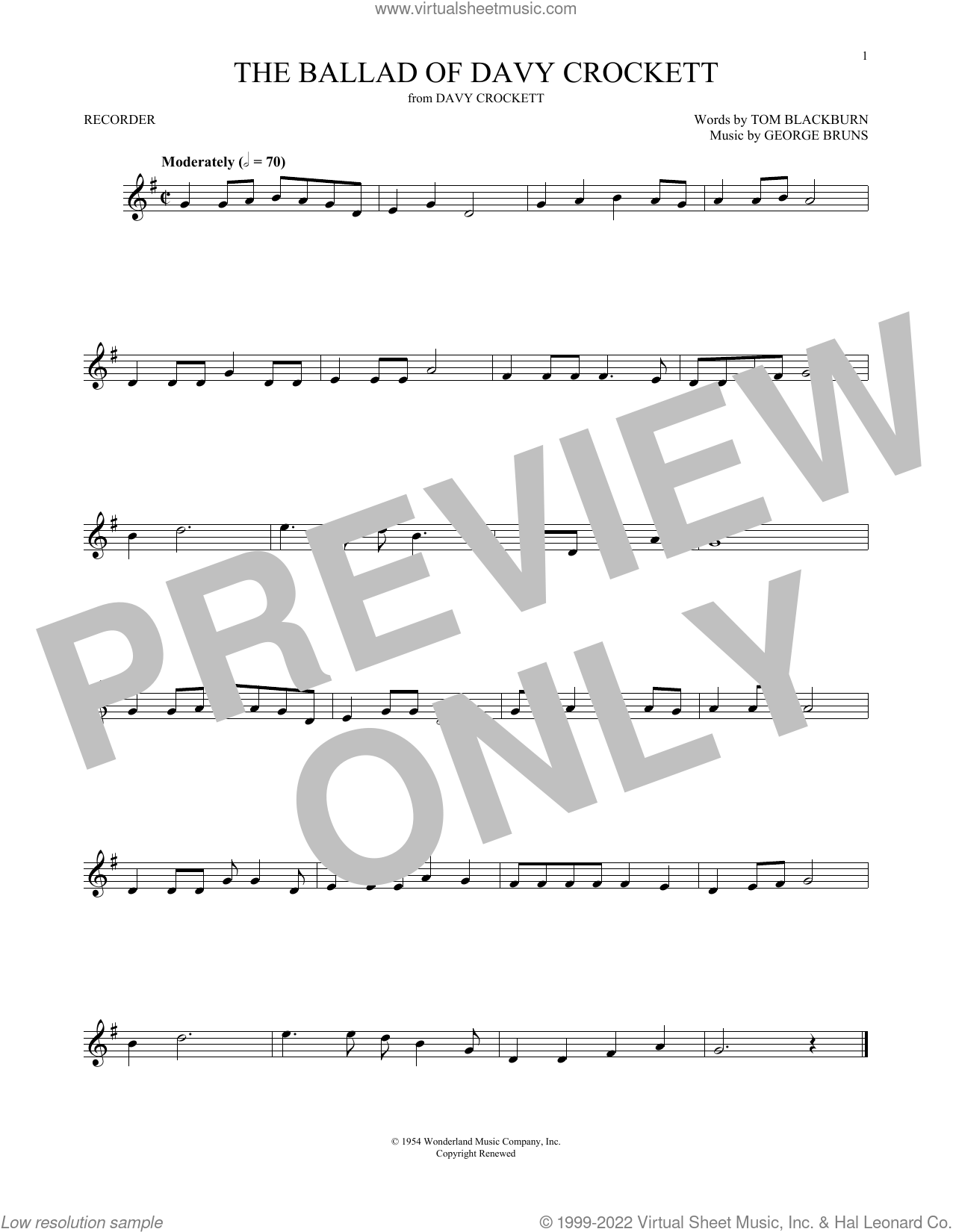 The Ballad Of Davy Crockett (from Davy Crockett) sheet music for ...
