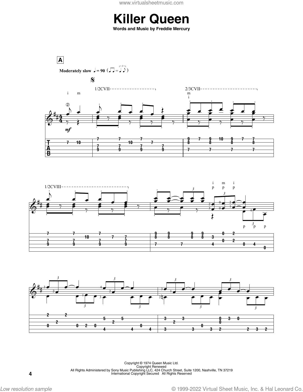 Killer Queen sheet music (intermediate) for guitar solo (PDF)