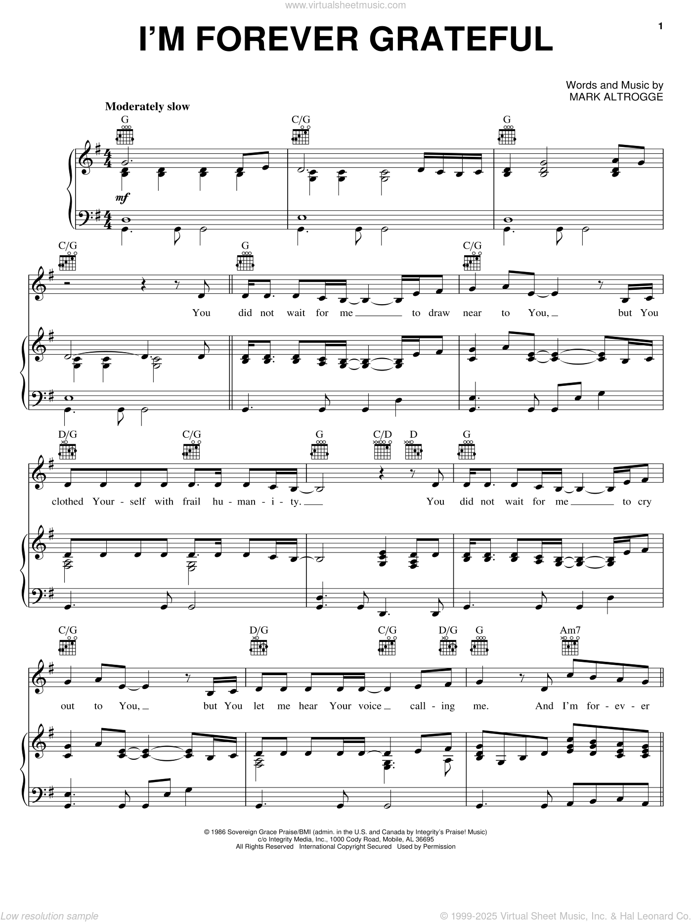 I'm Forever Grateful sheet music for voice, piano or guitar (PDF)