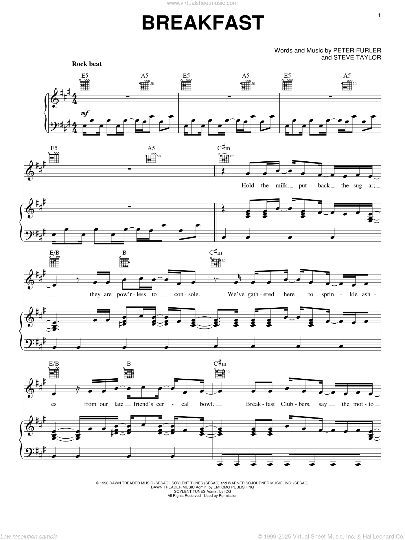 Breakfast sheet music for voice, piano or guitar (PDF)