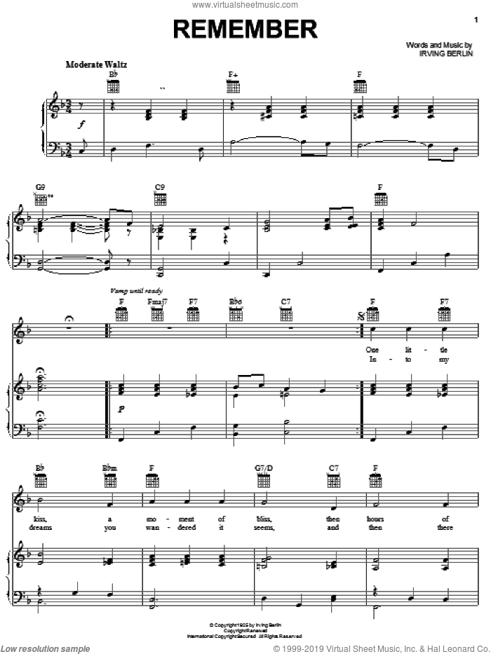 Billie Holiday: Remember sheet music for voice, piano or guitar