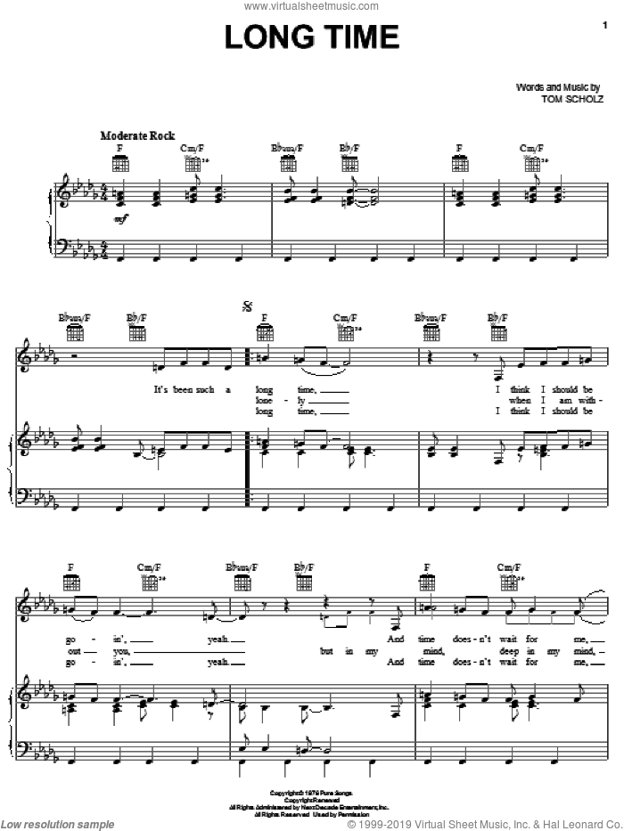 Boston: Long Time sheet music for voice, piano or guitar (PDF)