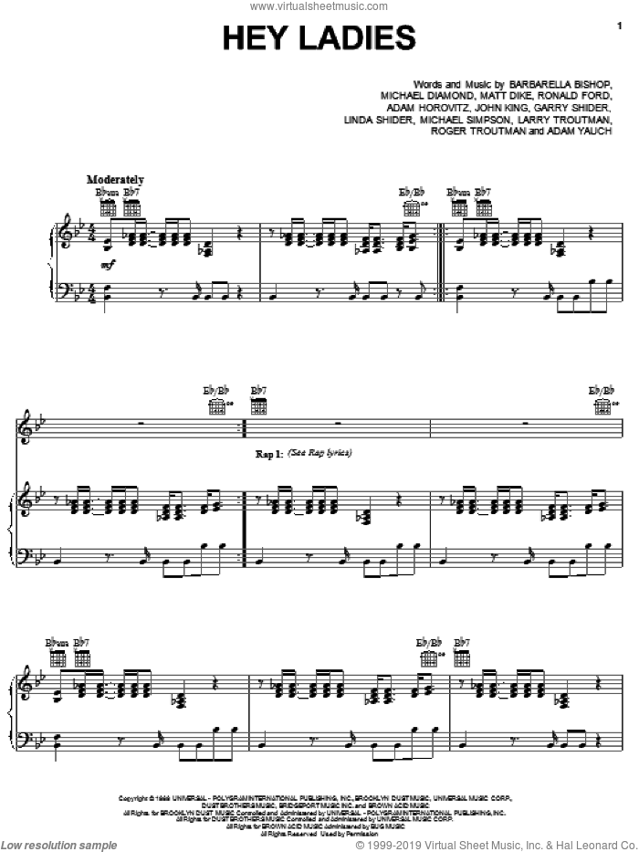 Beastie Boys: Hey Ladies sheet music for voice, piano or guitar