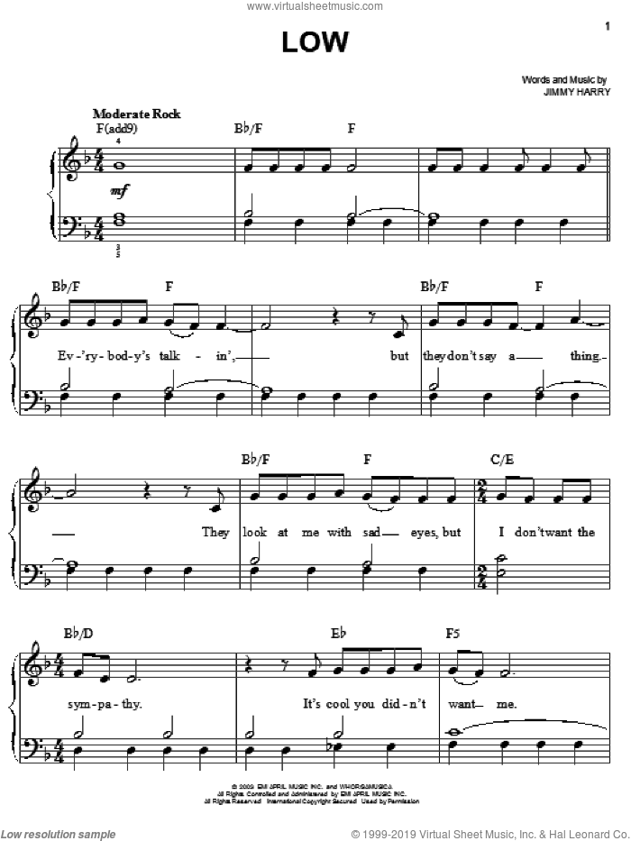 Low sheet music for piano solo (PDF-interactive)