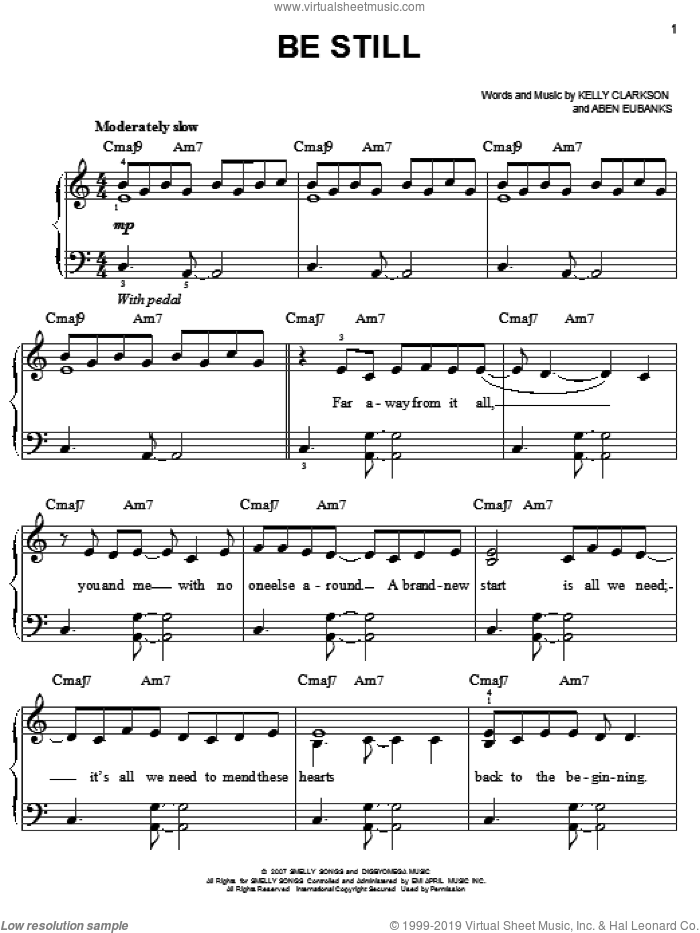 Be Still sheet music for piano solo (PDF-interactive)