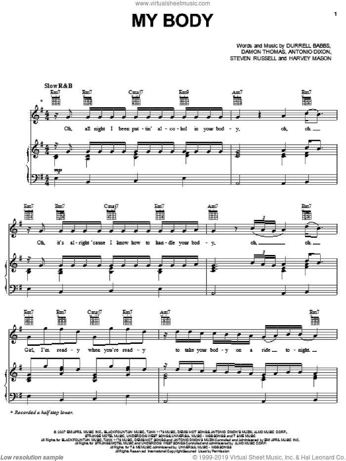 My Body sheet music for voice, piano or guitar (PDF-interactive)
