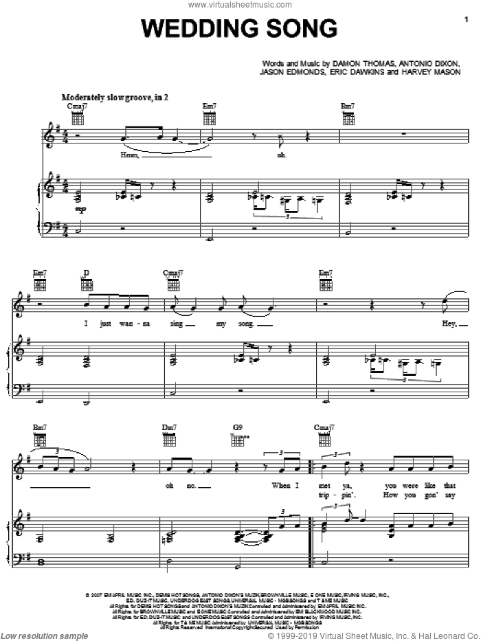 Wedding Song sheet music for voice, piano or guitar (PDF)