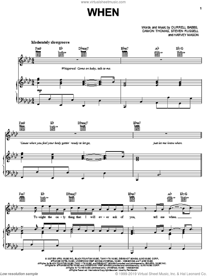 Tank: When sheet music for voice, piano or guitar (PDF)