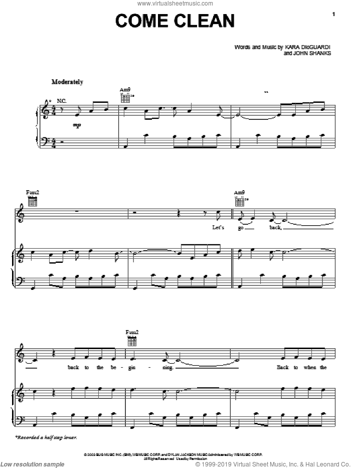 Come Clean sheet music for voice, piano or guitar (PDF)