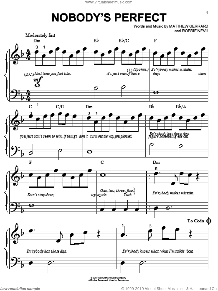Nobody's Perfect sheet music for piano solo (big note book) (PDF)