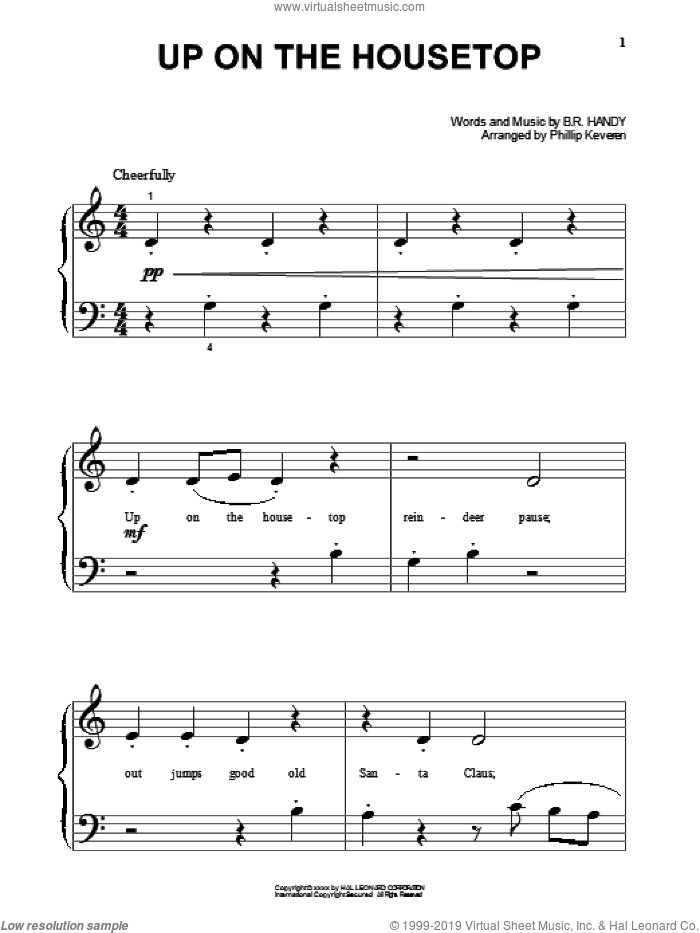 Up On The Housetop, (beginner) sheet music for piano solo (PDF)