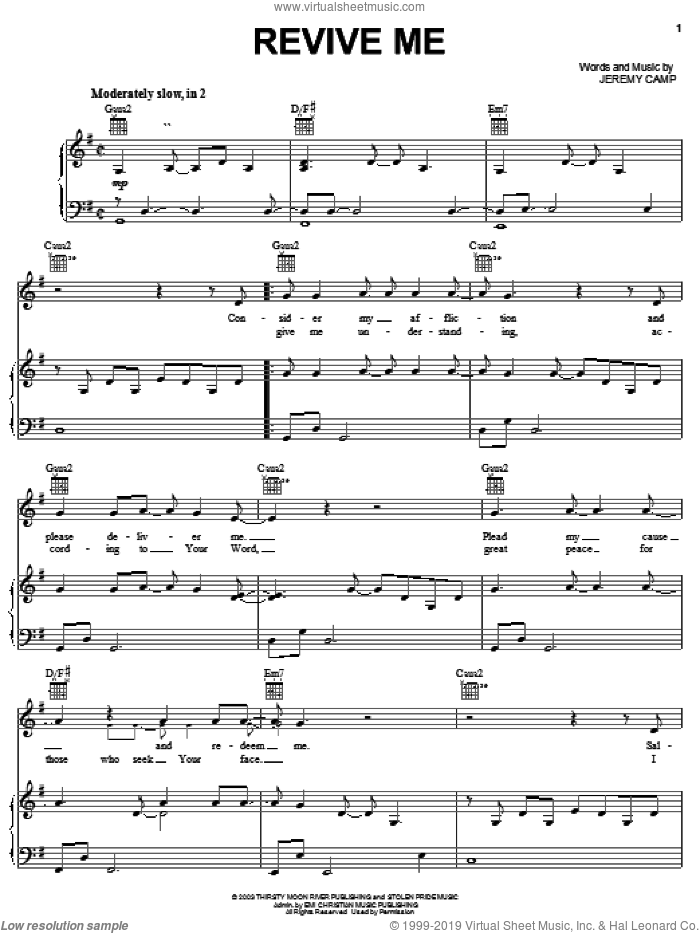 Revive Me sheet music for voice, piano or guitar (PDF)