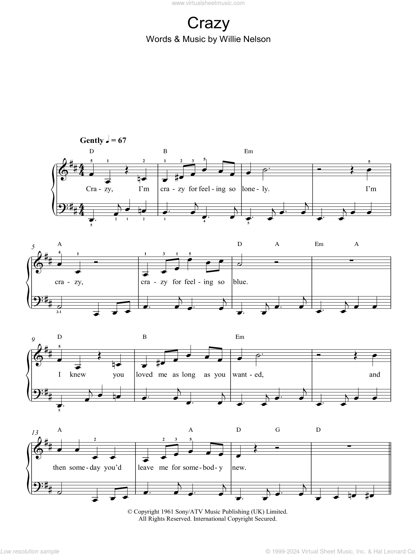Crazy, (easy) sheet music for piano solo (PDF)