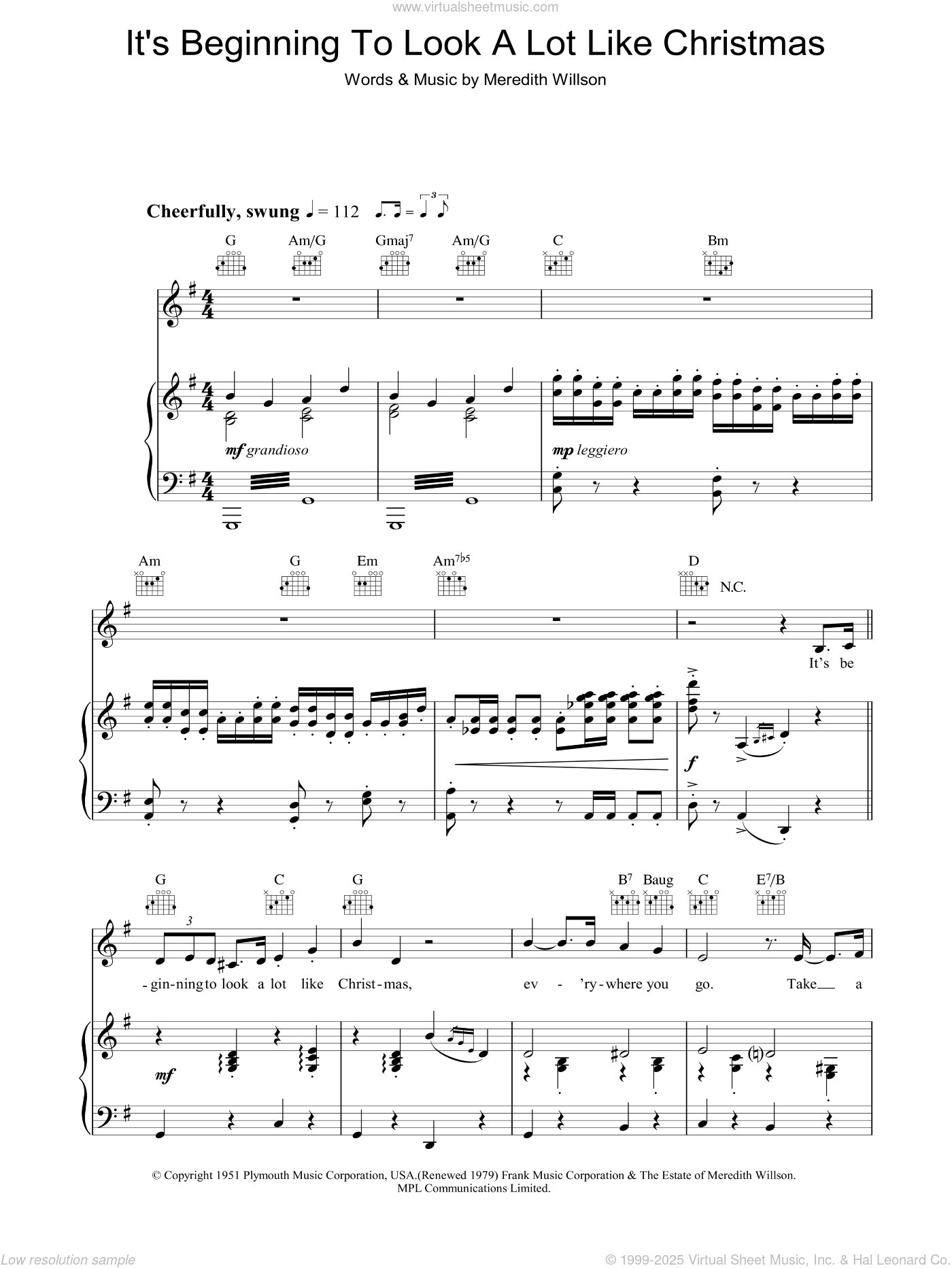 It's Beginning To Look A Lot Like Christmas sheet music for voice, piano or guitar