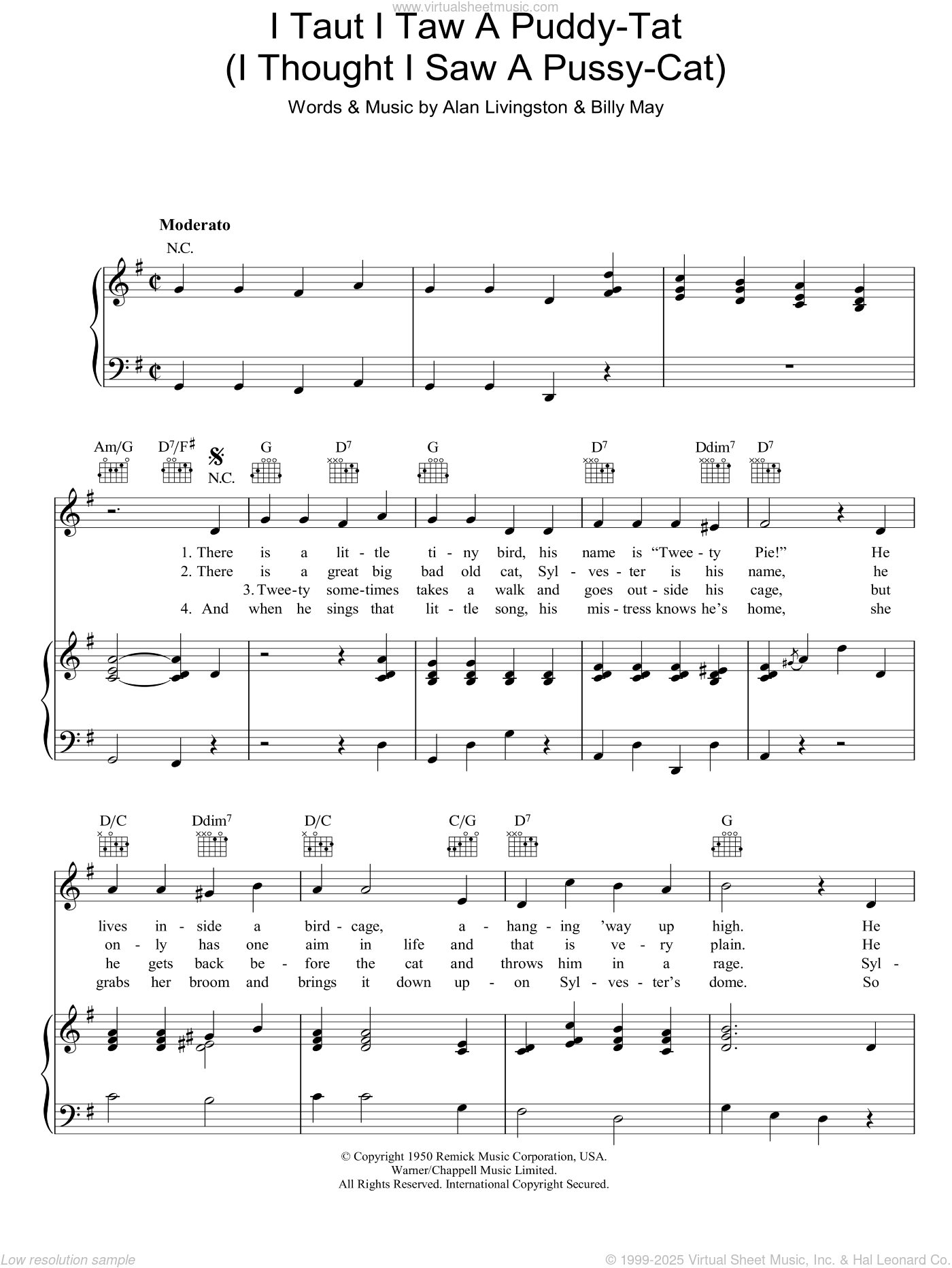 I Taut I Taw A Puddy Tat sheet music for voice, piano or guitar
