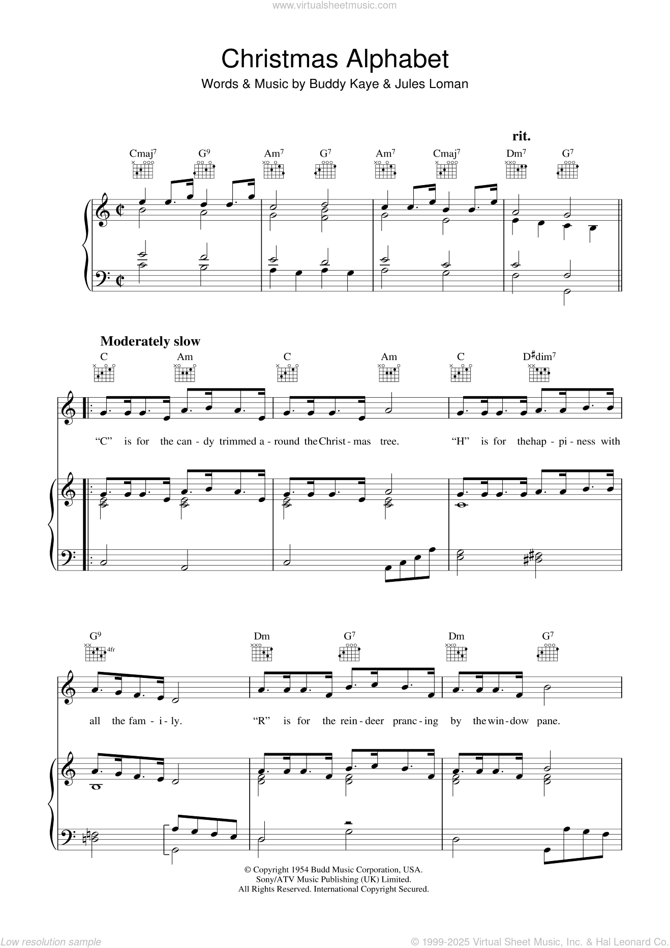 Christmas Alphabet sheet music for voice, piano or guitar (PDF)