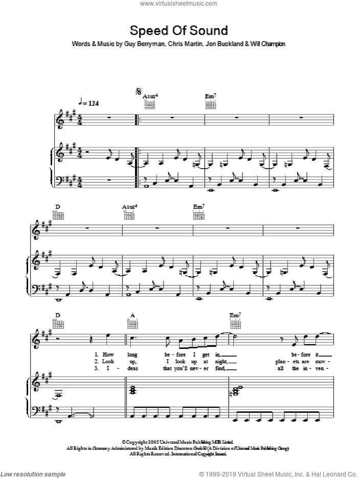 Speed Of Sound sheet music for voice, piano or guitar v2