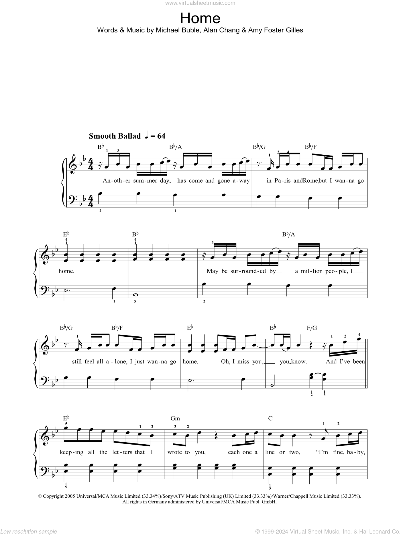 Westlife: Home sheet music for piano solo (PDF)