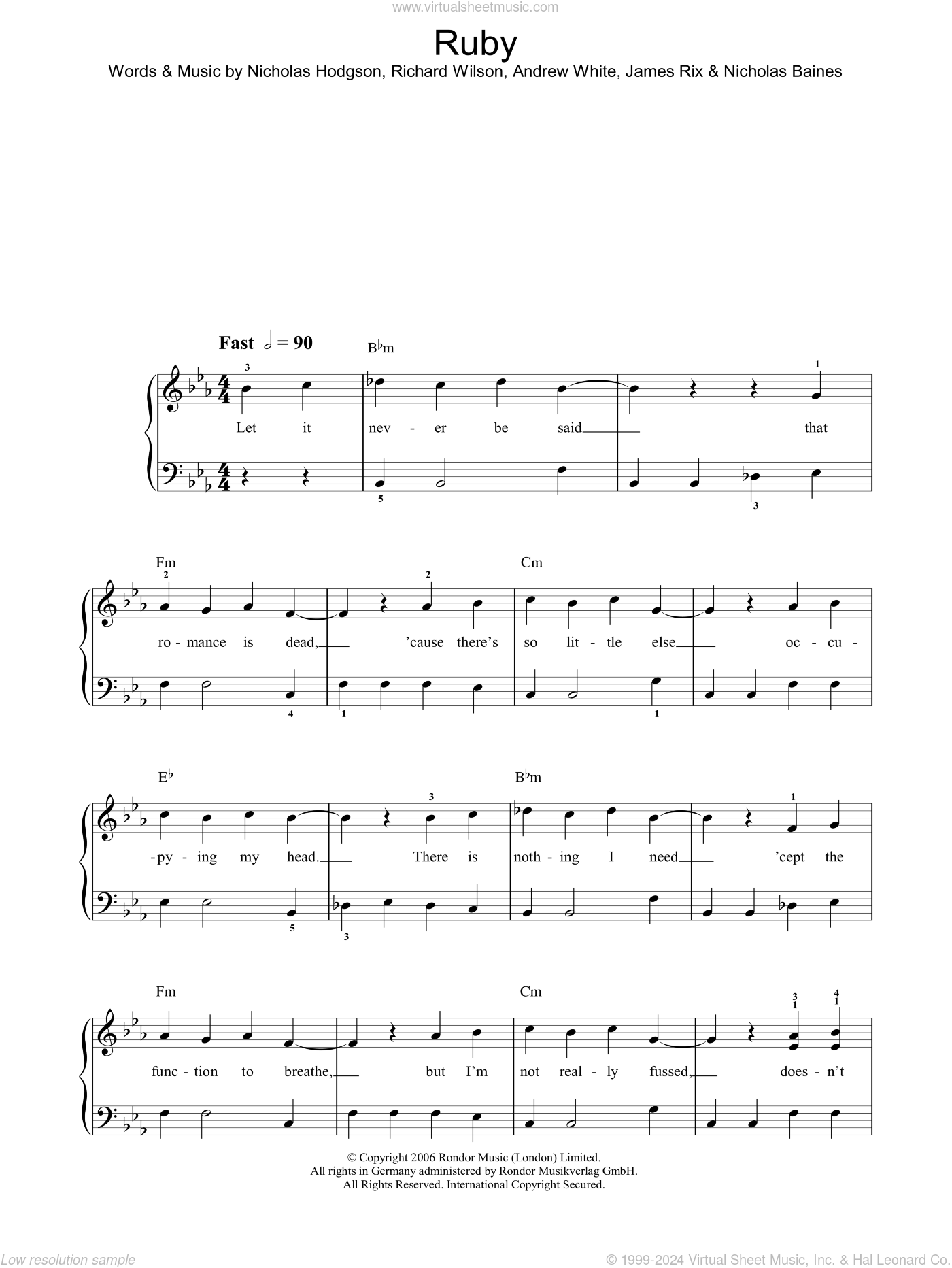 Kaiser Chiefs: Ruby sheet music for piano solo (PDF)