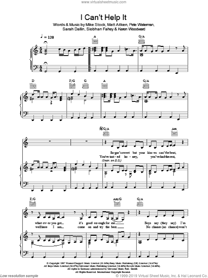 I Can't Help It sheet music for voice, piano or guitar (PDF)
