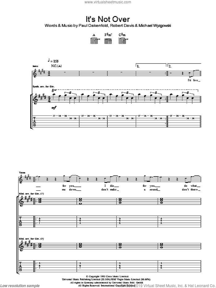 It's Not Over Yet sheet music for guitar (tablature) (PDF)