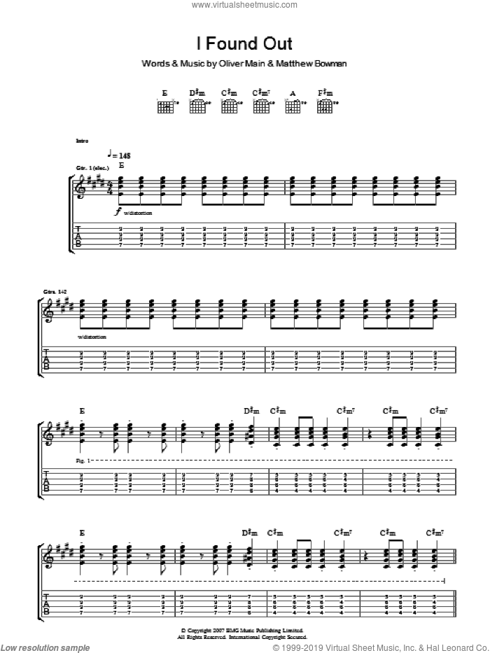 I Found Out sheet music for guitar (tablature) (PDF)