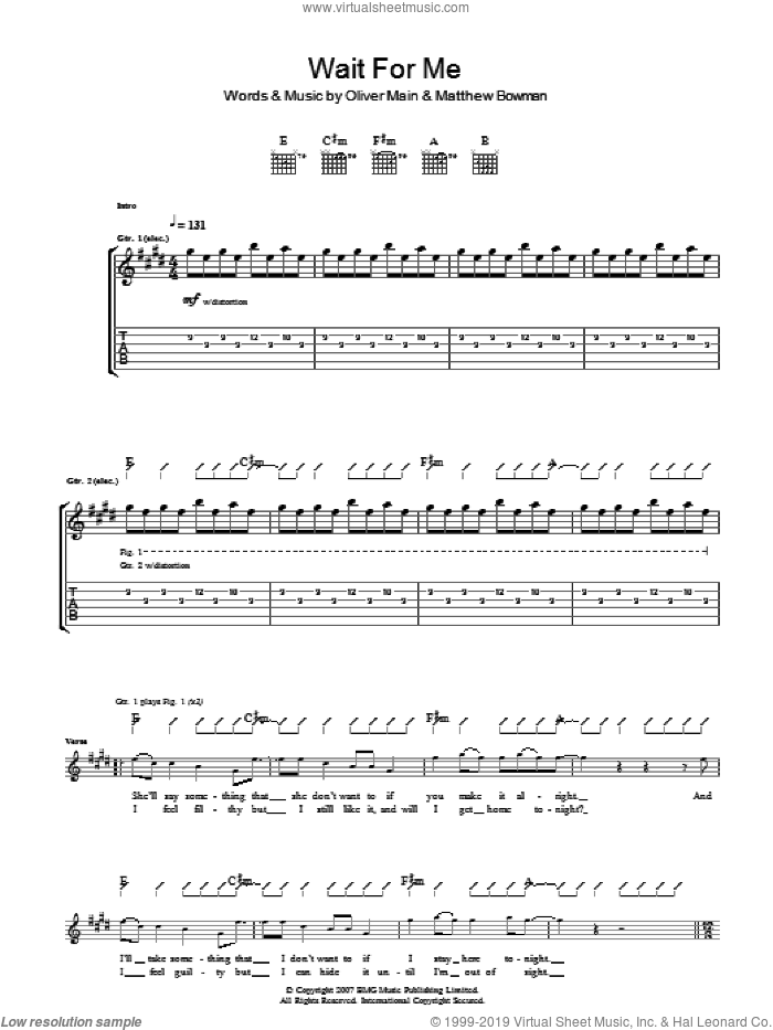 Wait For Me sheet music for guitar (tablature) (PDF)