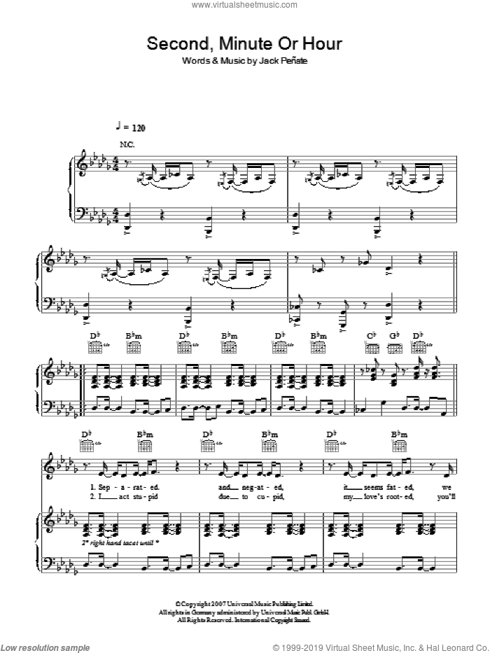Second, Minute Or Hour sheet music for voice, piano or guitar