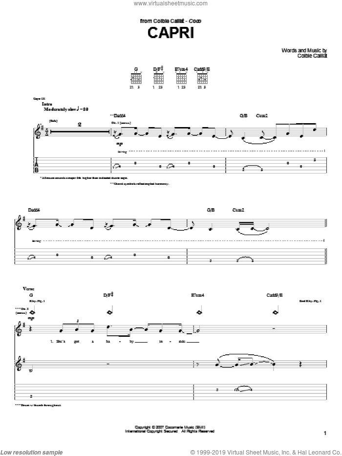 Capri sheet music for guitar (tablature) (PDF)