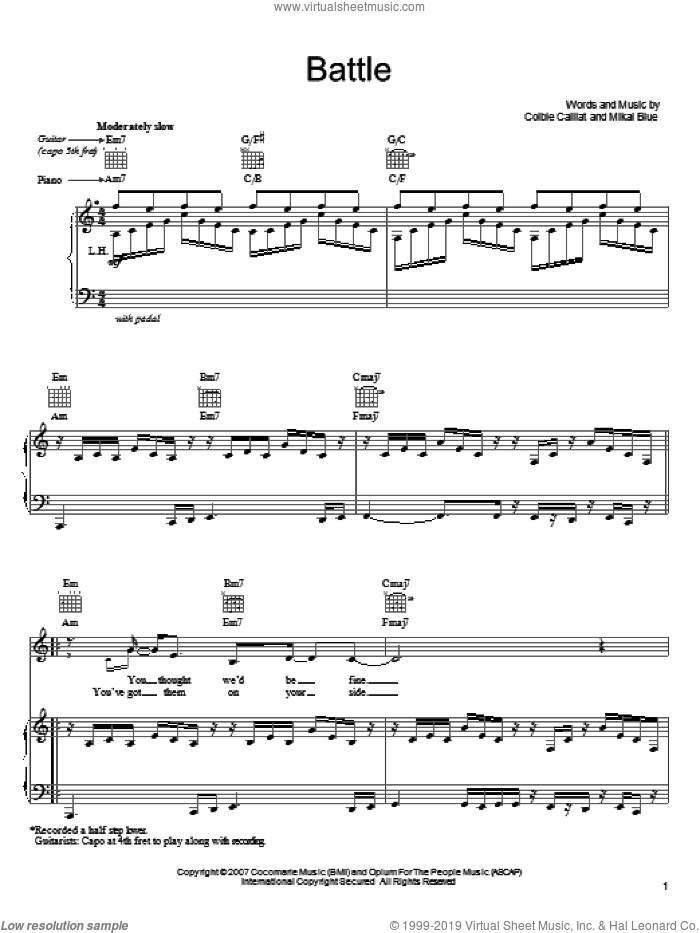 Battle sheet music for voice, piano or guitar (PDF-interactive)